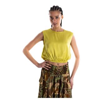 Akep Femme, Tops, Jaune, Taille: 38 FR D&eacute;bardeur court fluide