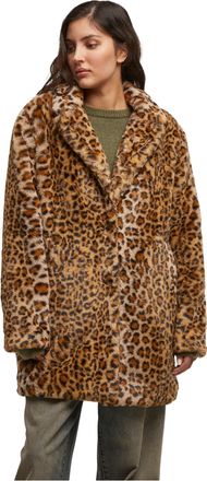 Urban Classics Damen Mantel Ladies Oversized Faux Fur Leo Coat, Kunstfell Mantel mit Leopardenmuster, Felljacke für Herbst & Winter, Größen XS - XL
