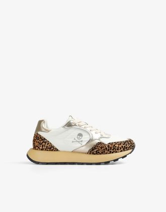 Scalpers Gina - Sneaker in Wollweiß/Animal-Print-Bunt