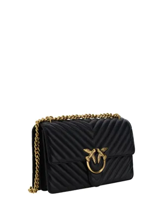 Pinko Womens Love One Classic Shoulder Bag Nero-Antique Gold Calf Leather Bos Taurus