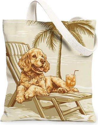 Generic Sac fourre-tout amusant en toile avec cocker &eacute;pagneul pour faire du shopping, 33 x 38,1 cm, sac &agrave; bandouli&egrave;re r&eacute;utilisable pour femme, peinture danima