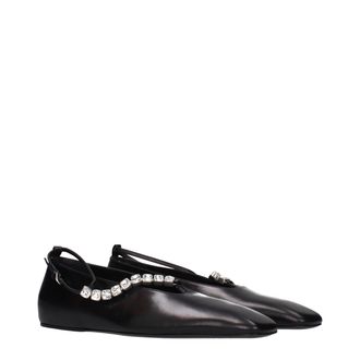 Jil Sander Womens Black Leather Ballet Flats