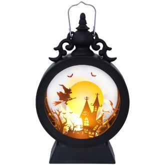 Pretyzoom Halloween Laterne Vintage Stil H&auml;ngende Kleiner Laterne mit Transparentem Hexen Motiv Dekorative LED Tischleuchte f&uuml;r Halloween Party und Kinderfest
