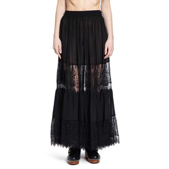 Chloé Tiered Long Skirt in Silk Georgette and Lace