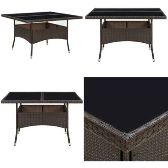 vidaXL Garten-Esstisch Braun Poly Rattan und Glas - Gartentisch - Esstisch - Outdoor M&ouml;bel - Rattan Tisch - Glas Tischplatte - Home & Living