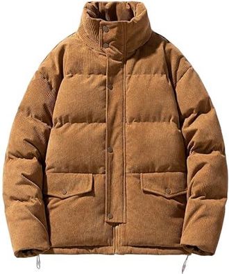 Generic Veste matelass&eacute;e vintage en velours c&ocirc;tel&eacute; pour homme avec col montant et fermeture &eacute;clair, caf&eacute;, XXL