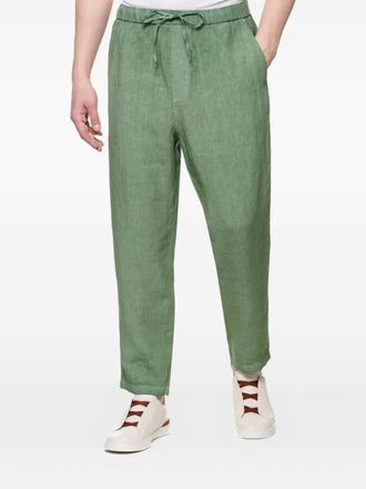 120% Lino pantalon &agrave; lien de resserrage - Vert