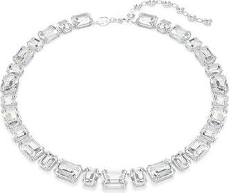 Swarovski Collier Millenia, cristaux octogonaux blancs sertis sur chaîne délicate, fermoir mousqueton, design captivant pour illuminer votre style, en métal rho