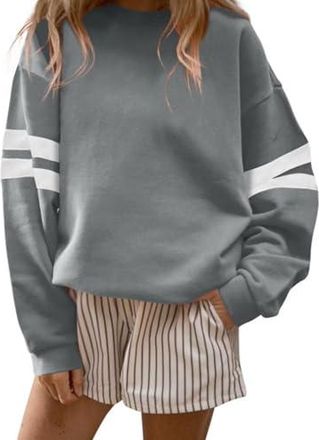 Generic Sweat-shirt pour femme - Couleur unie - Haut surdimensionn&eacute; - Col rond - Manches longues - Automne - Hiver - D&eacute;contract&eacute; - Confortable - Tendance - Co