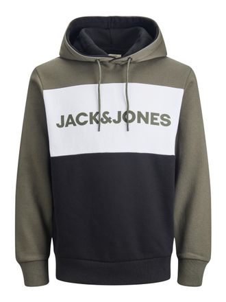 Jack & Jones Herren JJELOGO Blocking Sweat Hood, Gr&uuml;n (Dusty Olive/Reg), 3XL