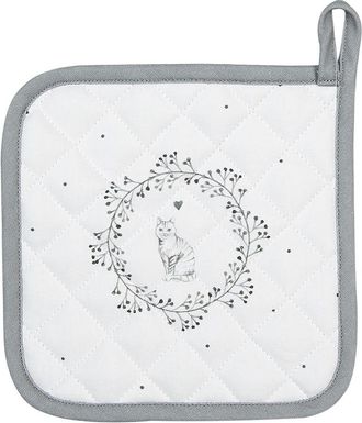 Clayre & Eef Topflappen Katze Weiß-Grau 20x20cm Baumwolle