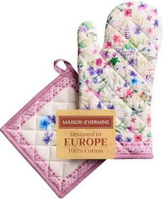 Maison d'Hermine Gant de cuisine et manique 100 % coton r&eacute;sistant &agrave; la chaleur pour barbecue, cuisine, mariage et restaurant, chardon - printemps/&eacute;t&eacute;, gant de four (19