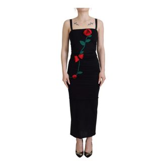 Dolce & Gabbana Rotes Rosenbesticktes Sheath-Kleid - - Dresses - Damen - Schwarzk - S