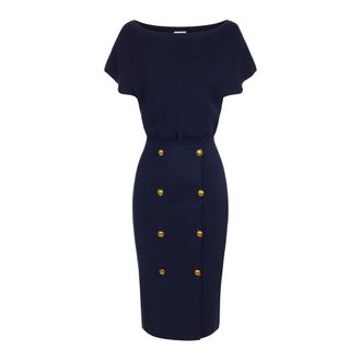 Elisabetta Franchi Strickkleid mit Schmuckkn&ouml;pfen - - Dresses - Damen - Blau - XS