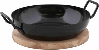 Krüger Karl Krüger Schlemmerpfanne mit Holzteller, 20 cm, Schwarz