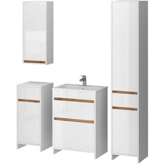 Vicco Badm&ouml;bel Detmold, Wei&szlig; Hochglanz, 5er-Set, Vicco