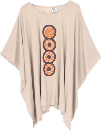 Guru Shop Besticktes Hippie Ponchokleid, Minikleid Tunika, Kaftan, Strandkleid, Maxi Gr&ouml;&szlig;e - Beige, Damen, Synthetisch
