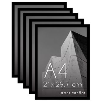 Americanflat Din A4 Bilderrahmen Set aus Kunststoff (5er Pack) - schmaler Fotorahmen mit bruchsicherer Scheibe - inklusive St&auml;nder und integrierter Aufh&auml;ngung f&uuml;r 