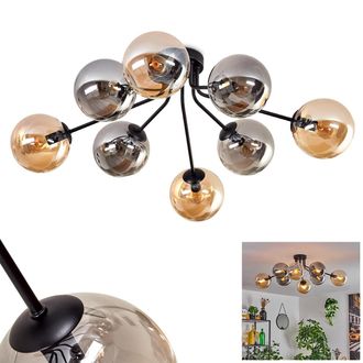 HOFSTEIN Deckenleuchte Gastor, Deckenlampe aus Metall/Glas in Schwarz/Rauchfarben/Bernsteinfarben, Leuchte im modernen Retro/Vintage-Design mit Schirmen aus Gl