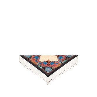 Etro Femme, Accessoires, Multicolore, Taille: ONE Size Foulard en soie avec imprim&eacute; plac&eacute; et franges orn&eacute;es de perles