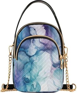 Mnsruu Sac à bandoulière pour femme - Bleu marbré doré - Sac à dos fluide - Petit sac à bandoulière avec sangle réglable