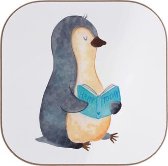 Mr. & Mrs. Panda Coaster Pinguin Buch - Geschenk, Tassenuntersetzer, Urlaub, gl&auml;seruntersetzer, unterleger, Design Untersetzer, Ausruhen, Holzuntersetzer, Nichtstun, F