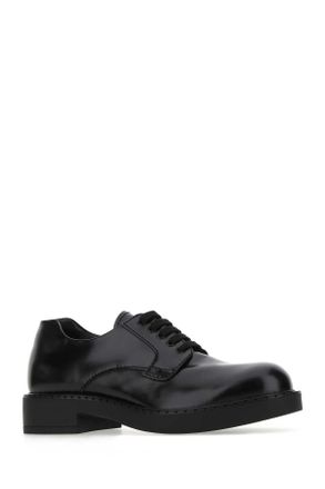 Prada Mens Black Leather Lace-Up Shoes F0002 Mocassini Loafers