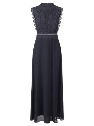 Apart Fashion Damen &auml;rmelloses Spitzenabendkleid, hochgeschlossene Maxikleid, transparenter R&uuml;cken, gewellter Taillendetail, ausgestellter Chiffonrock, Elegantes fo