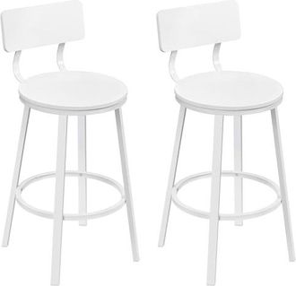 Woltu Tabourets de Bar Lot de 2, Chaise Haute Cuisine, avec Repose-Pieds et Dossier, en Métal, Blanc, BH431ws-2