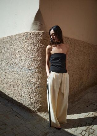 Mango Top en lyocell &agrave; col &agrave; bretelles noir - Femme - XXS - MANGO