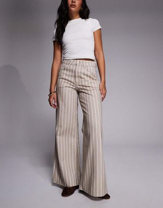 River Island Jean ultra large &agrave; rayures - Beige-Neutre