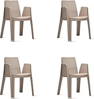 Resol Play Set 4 Gartenst&uuml;hle, stapelbar, mit Armlehnen und bel&uuml;fteter R&uuml;ckenlehne, Terrasse, Balkon, Esszimmer im Freien, leicht und robust, modernes Desig