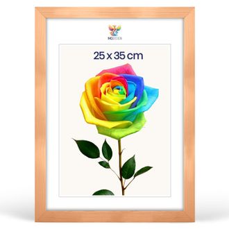 MG Design Bilderrahmen 25 x 35 cm - Fotorahmen mit Natur Holzrahmen (Echtholz) und bruchsicherem Acrylglas, Hoch & Quer zum Aufh&auml;ngen, zum Aufstellen