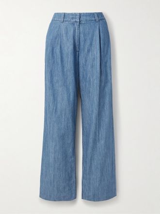 Another Tomorrow Pantalon Large En Chambray De Coton Biologique À Plis - Bleu