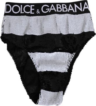 Dolce & Gabbana Womens Black White Sequin High Waist Panty Underwear And Clothing