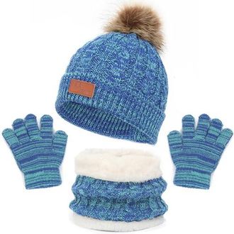 Generic Ensemble de 3 pi&egrave;ces avec bonnet, &eacute;charpe et gants pour enfants, bleu, M
