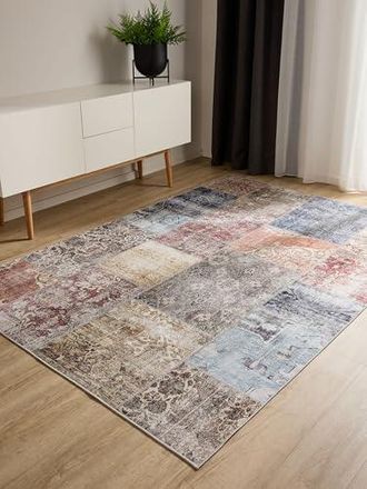 benuta Basic Tapis Salon George - Multicolore 120x170 cm - Lavable - Rectangulaire Vintage, &Eacute;l&eacute;gant, R&eacute;tro pour Chambre, Couloir, Salle &agrave; Manger