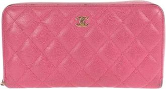 Chanel Portefeuille long pr&eacute;-poss&eacute;d&eacute; en caviar Matelass&eacute; avec logo Coco - Femme - Pre-owned - Rose - Taille: ONE Size