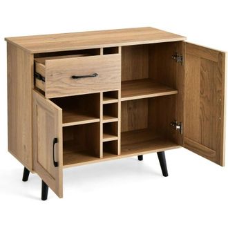 Costway Buffet Cuisine Industriel avec 6 Porte-Bouteilles, Placard 2 Portes, pour Salle &agrave; Manger, Salon, Cuisine, 90 x 40 x 79 cm