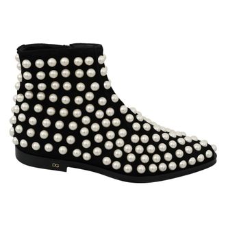 Dolce & Gabbana Schwarze Wildleder Stiefeletten mit Perlen - - Shoes - Damen - Schwarzk - 39 EU