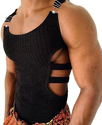 dPois Homme Sexy Débardeur Sport Musculation Gilet Fitness Tank Top Slim sous-Vêtements Millot de Corps T Shirt Gainant Minceur Clubwear S-3XL A Noir 2XL