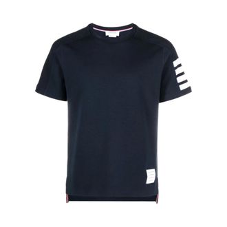 Thom Browne Homme, Tops, Bleu, Taille: XL T-shirt en coton ray&eacute;