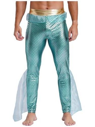 TiaoBug Homme Legging Sir&egrave;ne Brillant Pantalon Sir&egrave;ne Imprim&eacute; &eacute;cailles de sir&egrave;ne Collant Legging de Danse Taille Haute Costume Halloween Carnaval F&ecirc;te Mascara