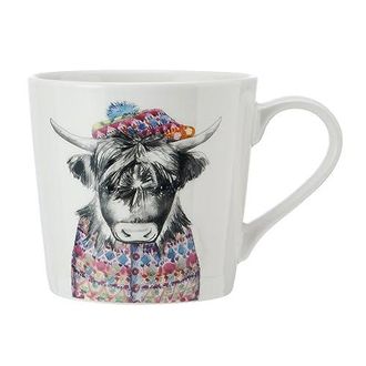 Mikasa Tipperleyhill Hochlandkuh Druck Porzellantasse, 380ml Fine China Tasse mit echtem Gold Details, Neuheit Tasse für Tee & Kaffee mit Tierdruck, Geschenk