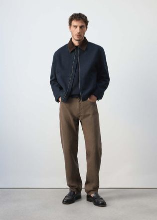 Mango Veste en jean col velours c&ocirc;tel&eacute; bleu marine - Homme - XXL - MANGO MAN