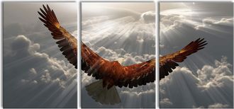 Pixxprint Adler über den Wolken als XXL Leinwandbild in Übergröße 210x100cm Gesamtmaß 3 teilig, Wandbild, Kunstdruck