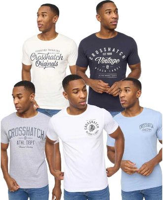 Crosshatch College Theme T-Shirt für Herren (5er-Pack) (Marine/Naturweiß/Blau/Grau meliert/Weiß)