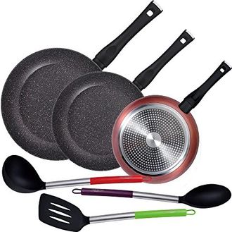 San Ignacio Packung mit 3 Pfannen &Oslash; 20/24 und 28 cm + 3 St&uuml;ck K&uuml;chenhelfer aus Nylon