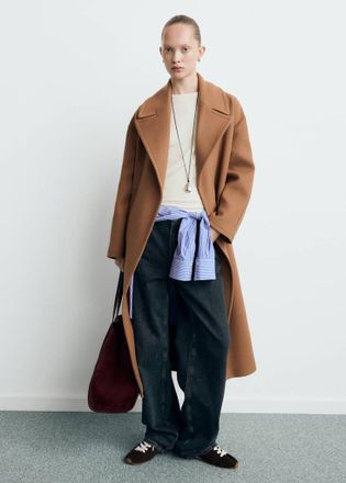 Mango Manteau laine Manteco ceinture marron moyen - Femme - 1XL - MANGO