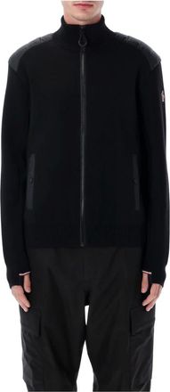 Moncler Homme, Sweatshirts et sweats &agrave; capuche, Noir, Taille: L Cardigan en laine rembourr&eacute; avec fermeture &eacute;clair